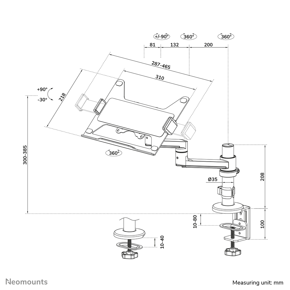 DS20-425BL1 - Neomounts DS20-425BL1 Laptop holder monitor arm 11.6-17.3