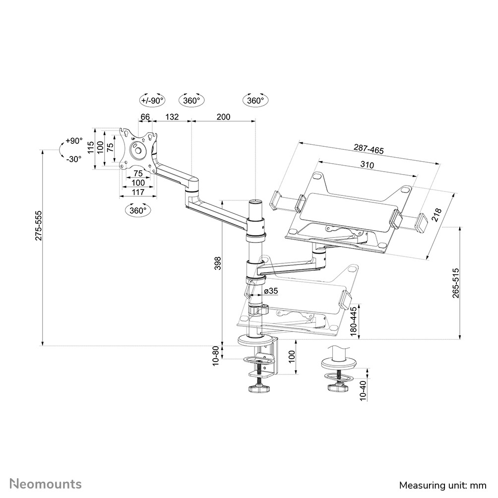 DS20-425BL2 - Neomounts DS20-425BL2 Monitor arm with laptop holder 17-2