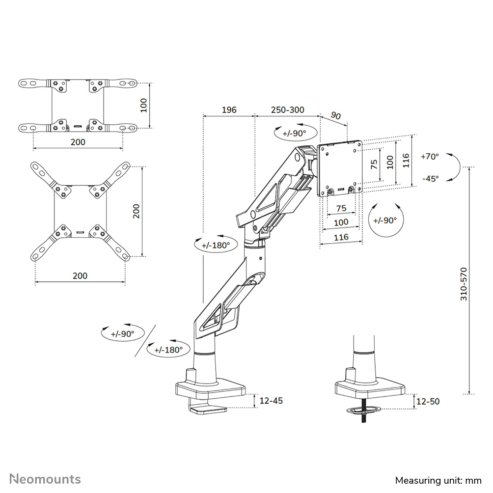 DS70-256BL1 - Neomounts DS70-256BL1 Gaming monitor arm 24-57" - gas spr