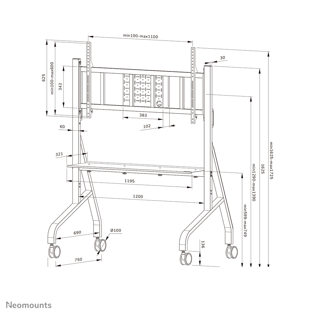 FL50-575BL1 - Neomounts FL50-575BL1 TV trolley 65-115" - fast installat